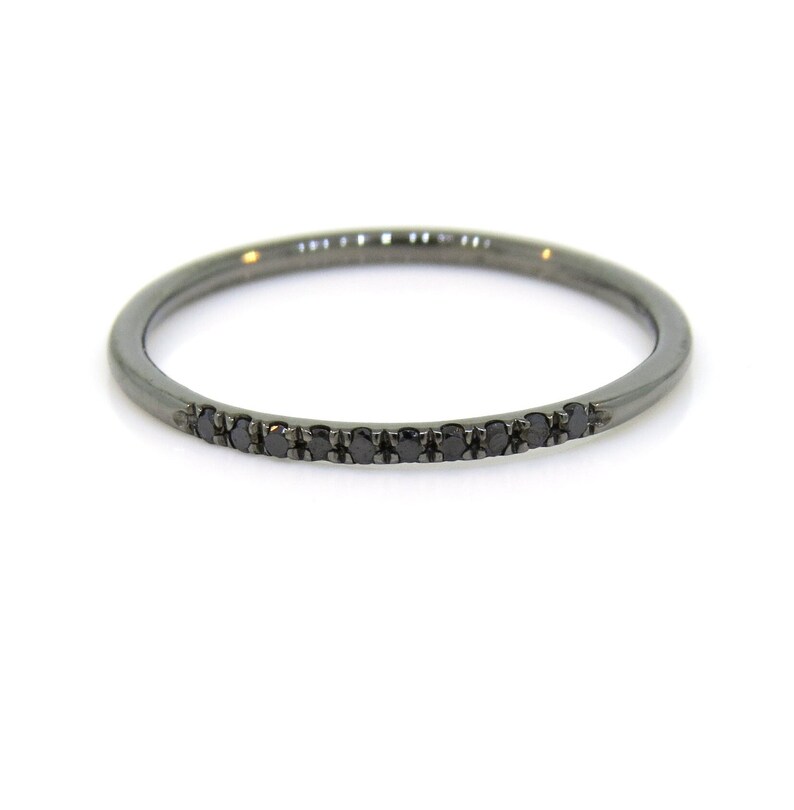 14K Solid White Gold Black Rhodium Plated 0.07ct Black Diamond - Etsy