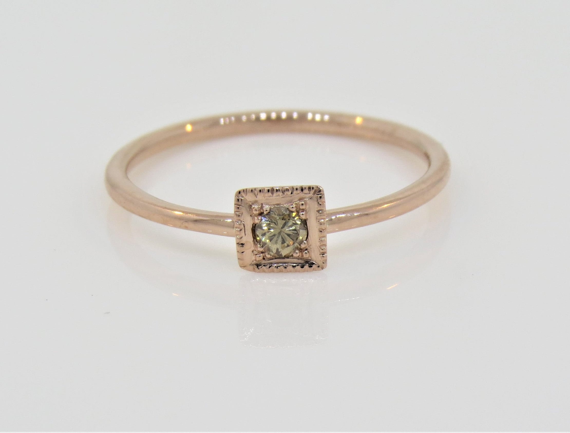 14K Rose Gold 0.09ct Champagne Diamond Square Shaped Ring - Etsy