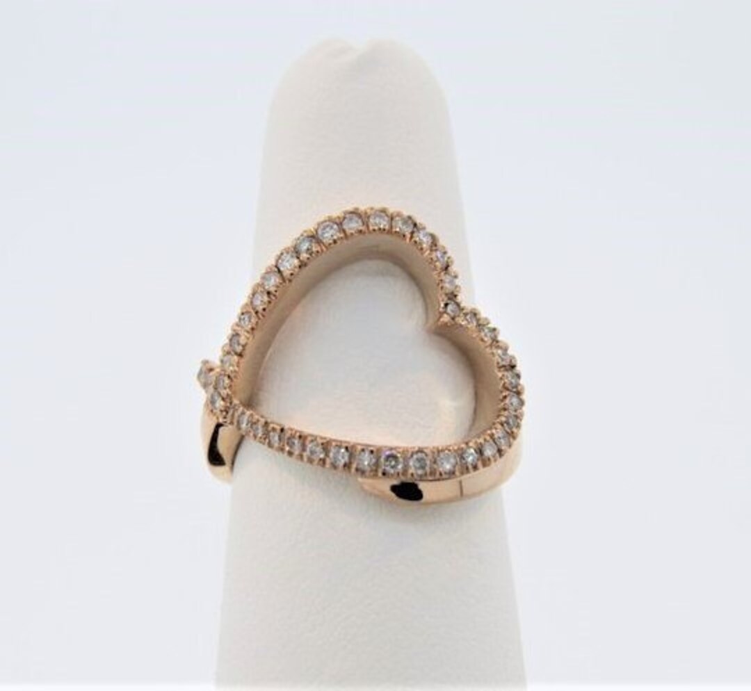 14K Rose Gold 0.34ct Diamond Heart Shaped Ring / Heart Ring /rose Gold ...