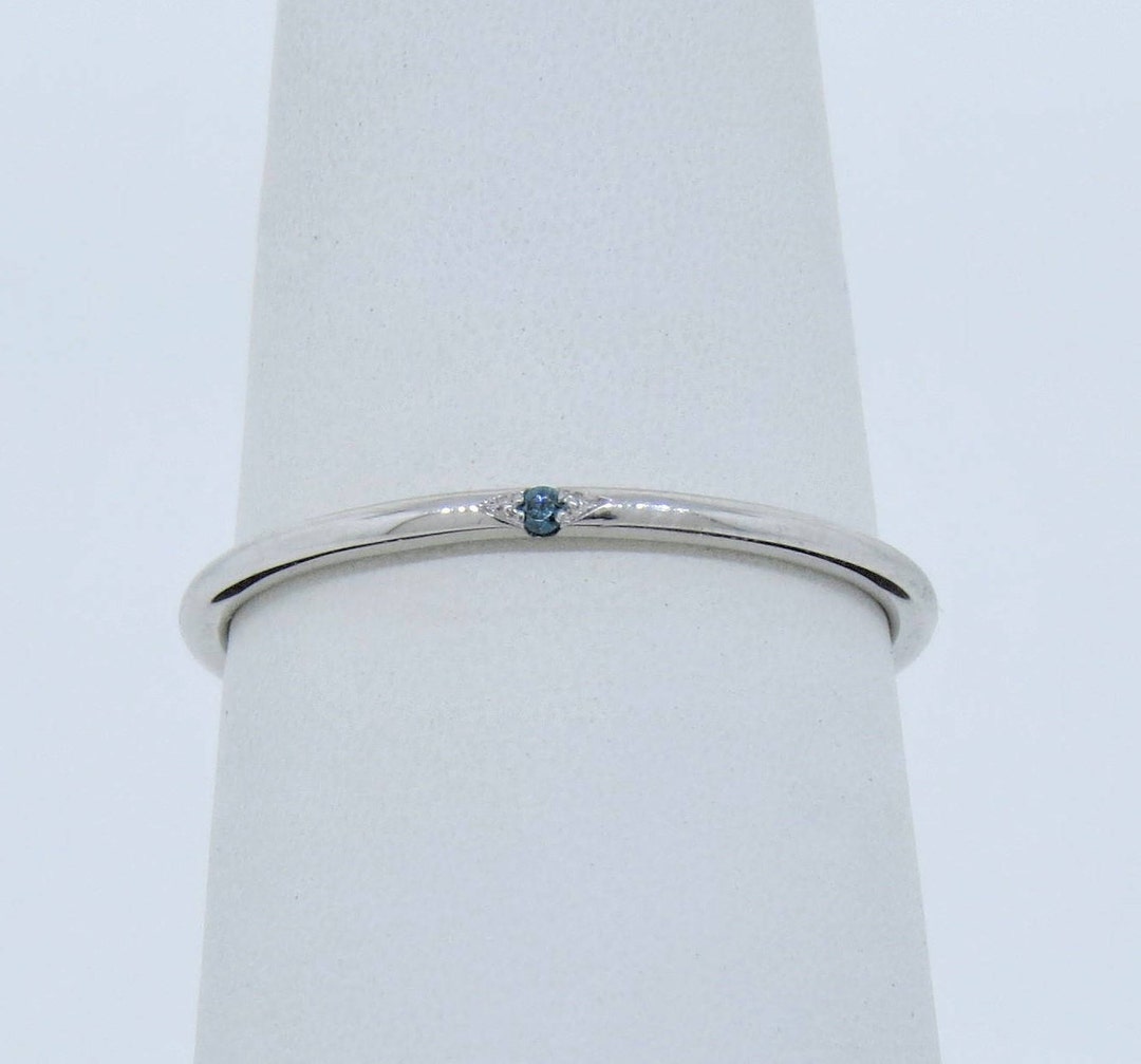 14K White Gold Dainty Blue Diamond Ring, Micro Pave Wedding Band - Etsy