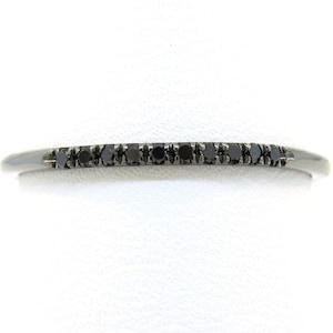 14K Solid White Gold Black Rhodium Plated 0.07ct Black Diamond Ring / Dainty Diamond Wedding ...