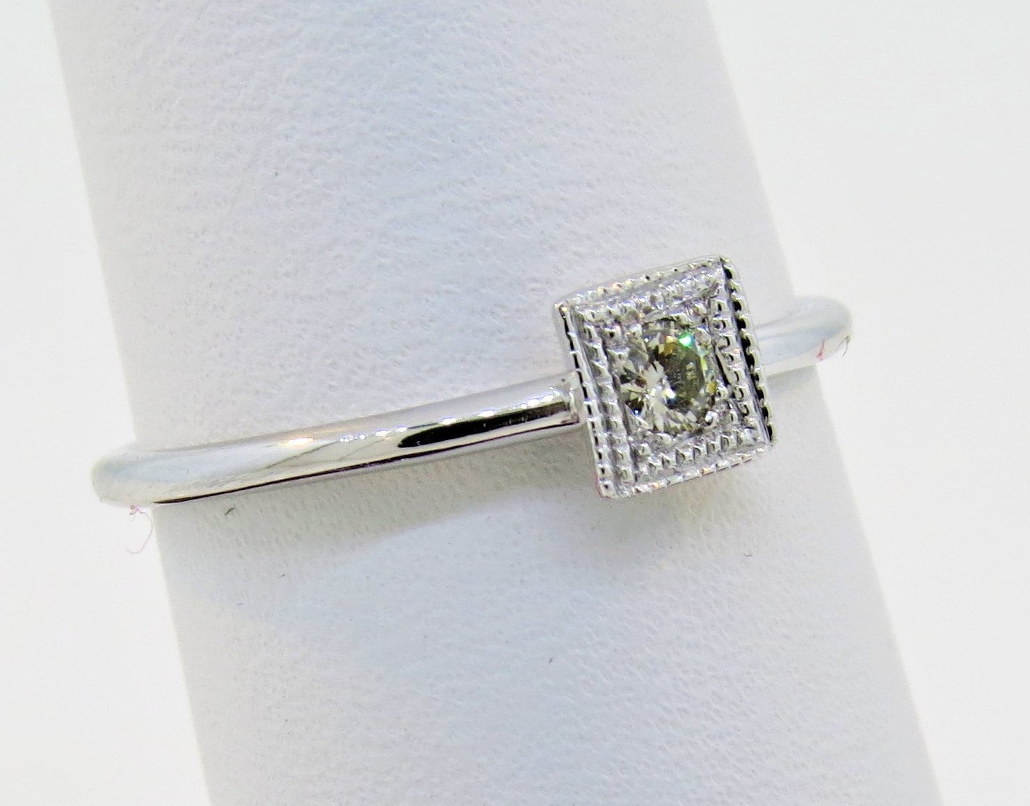 14K White Gold 0.07ct Diamond Square Shaped Ring Diamond Ring | Etsy