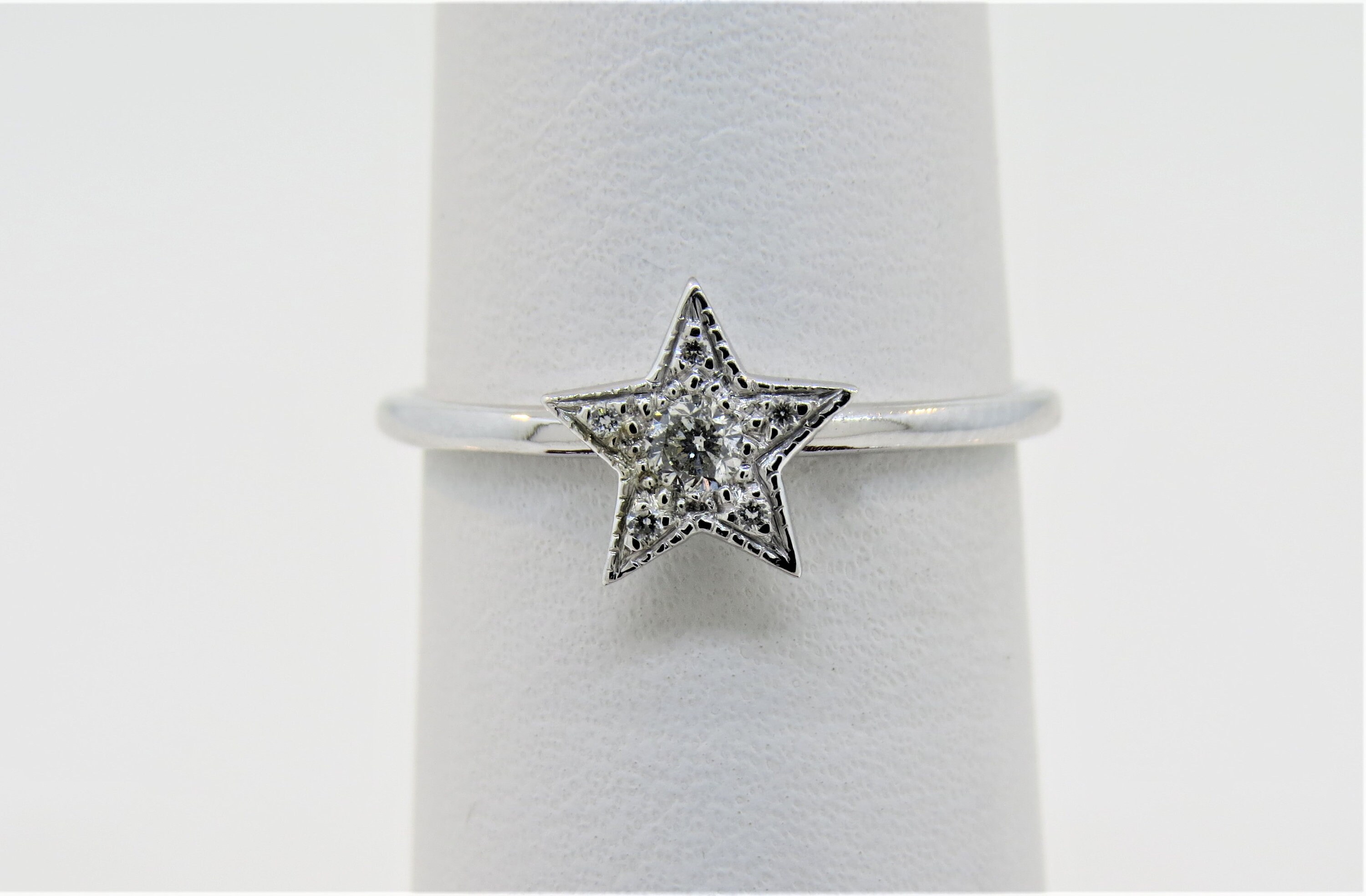 14K White Gold 0.08ct Diamond Star Ring Stackable Ring Star - Etsy