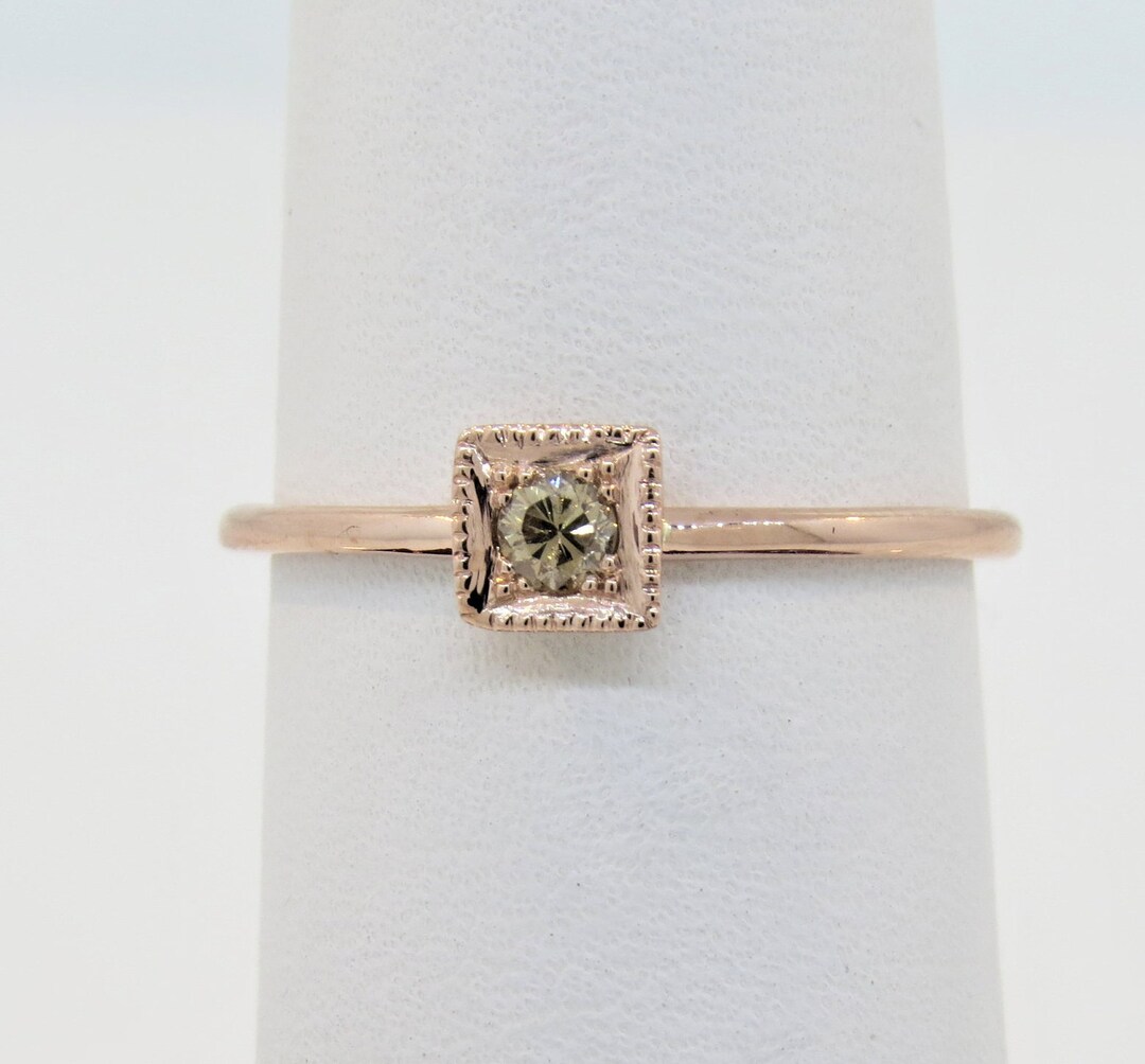 14K Rose Gold 0.09ct Champagne Diamond Square Shaped Ring Diamond Ring ...