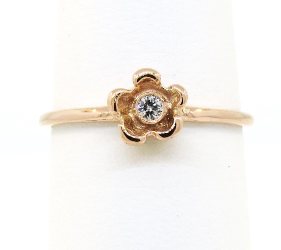 14K Rose Gold Diamond Flower Ring, Antique Style Floral Band - Etsy