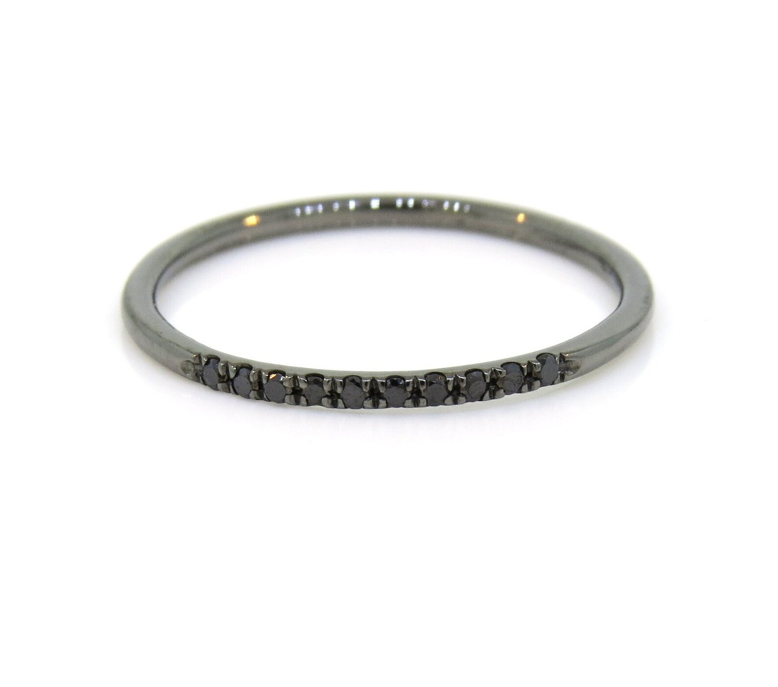 14K Solid White Gold Black Rhodium Plated 0.07ct Black Diamond - Etsy