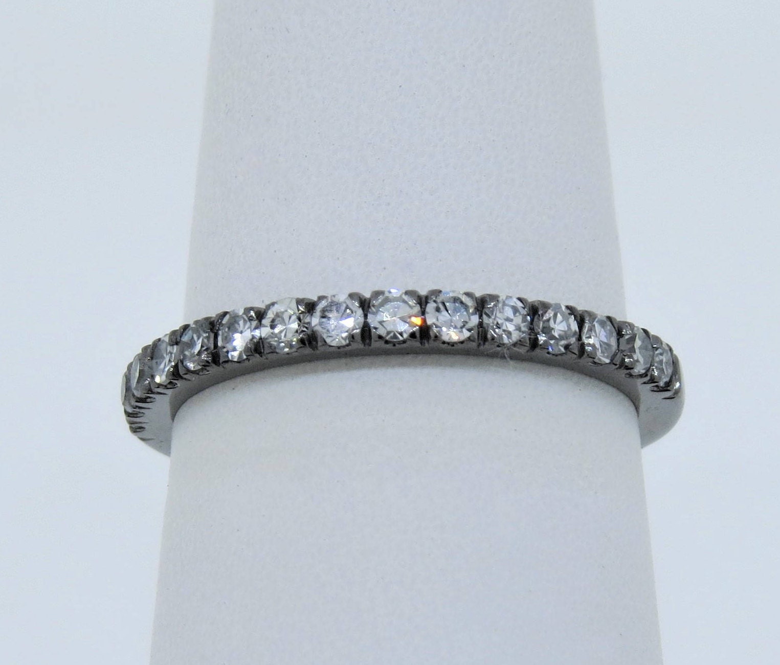 14K White Gold Black Rhodium Plated 0.40ct European Cut Diamond Wedding ...