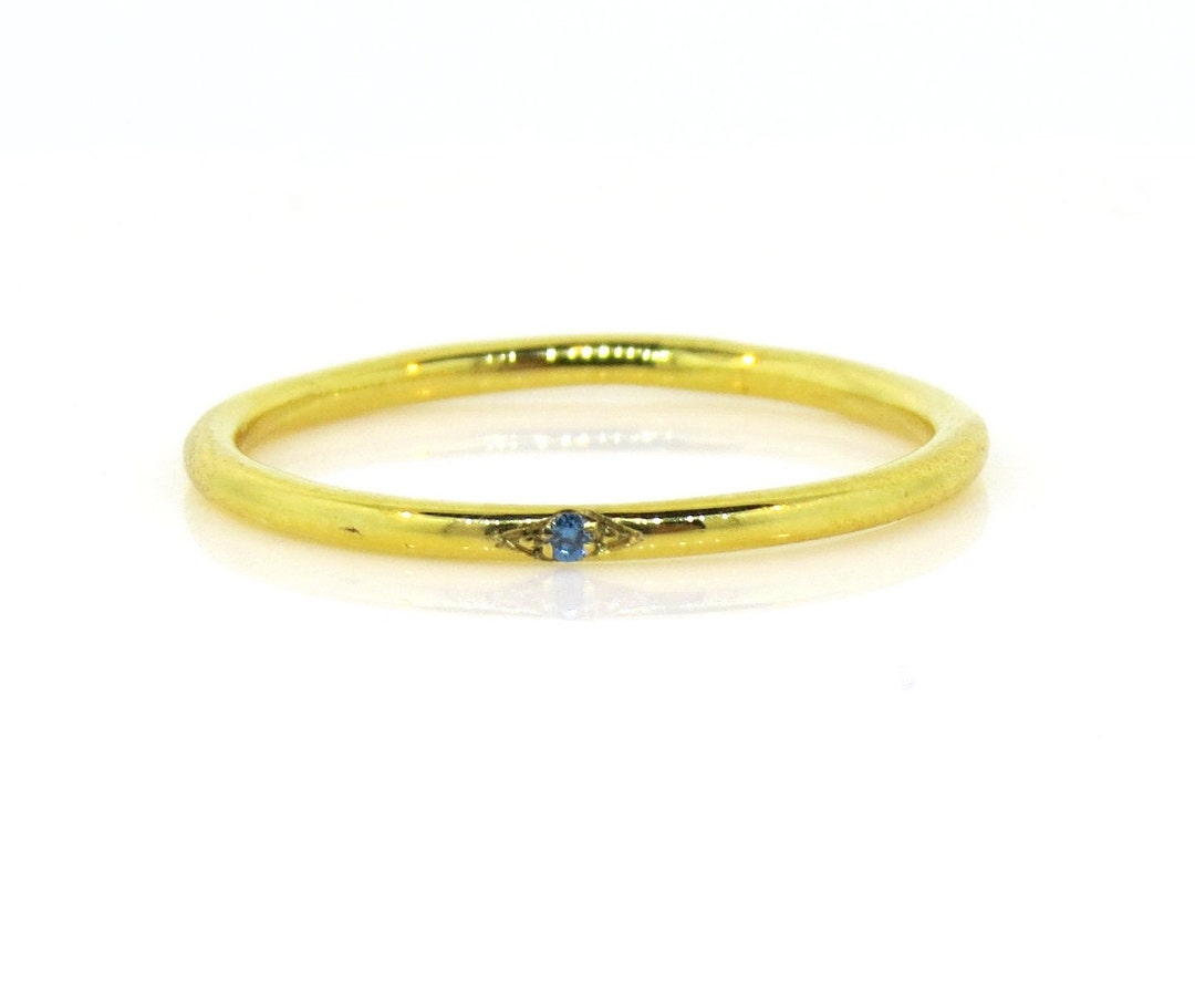 14K Yellow Gold Micro Pave Blue Diamond Dainty Ring - Etsy