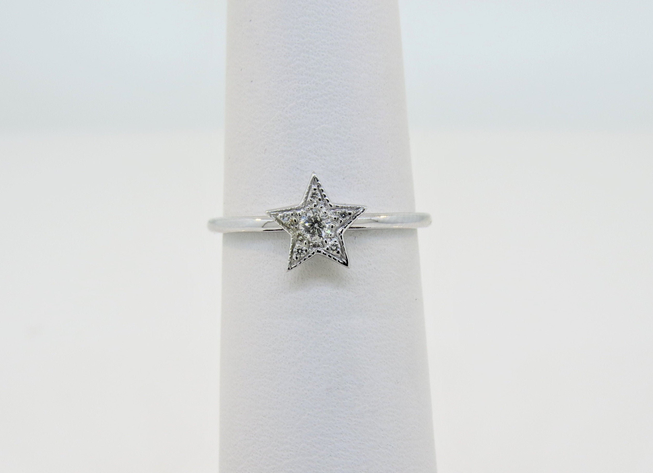 14K White Gold 0.08ct Diamond Star Ring Stackable Ring Star - Etsy