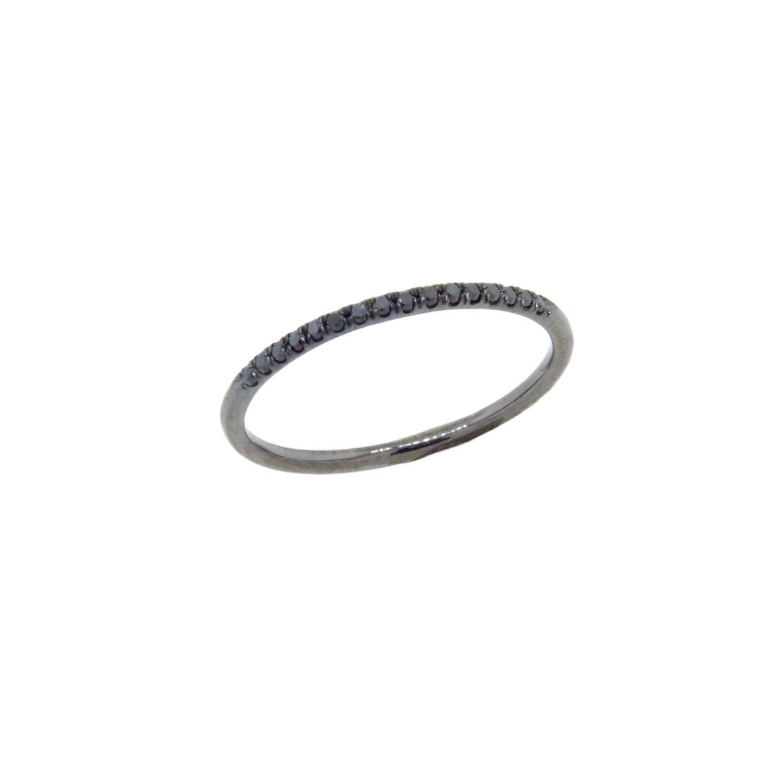 14K White Gold Black Rhodium Plated 0.13ct Black Diamond Micro Pave Wedding Band Anniversary ...