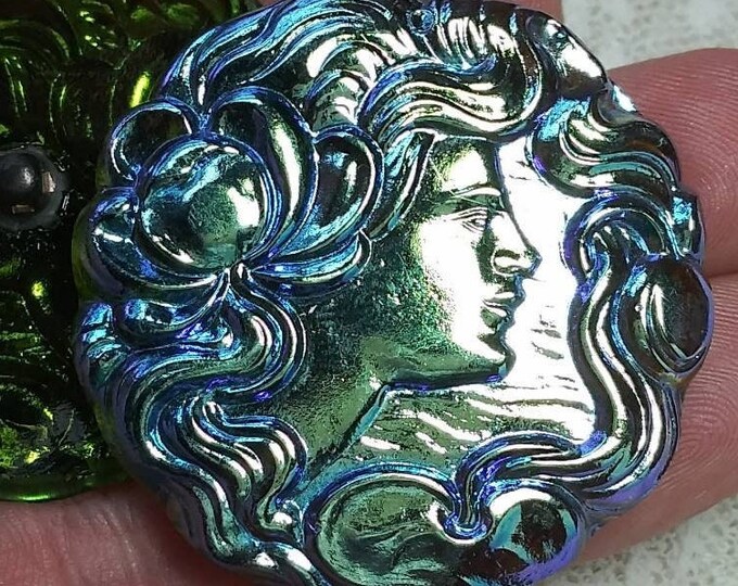 XL Czech Art Glass Button 39mm Art Nouveau Water Maiden Lily Pad ...