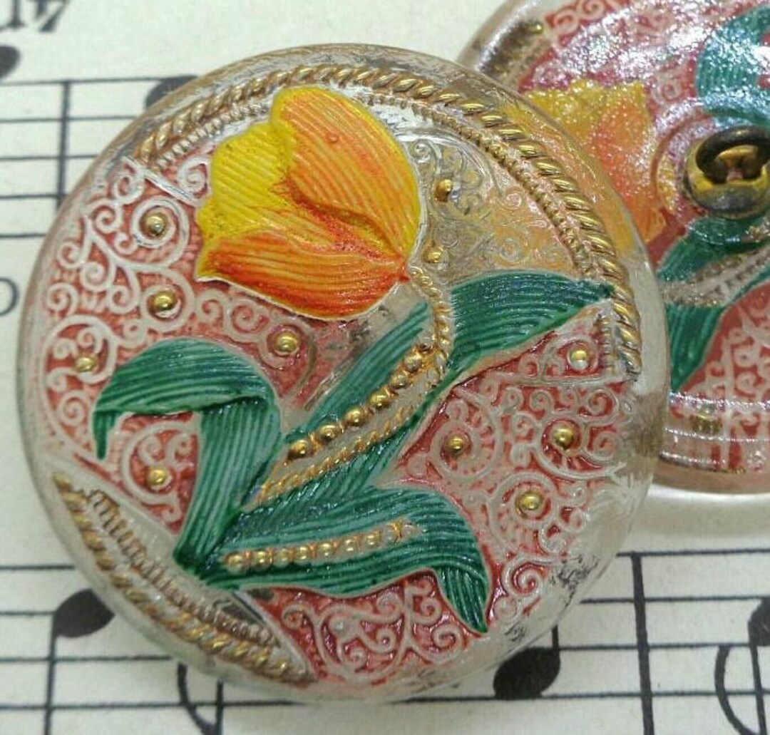XL Czech Lacy Glass Tulip Button 1 1/4 Inch With Gold - Etsy