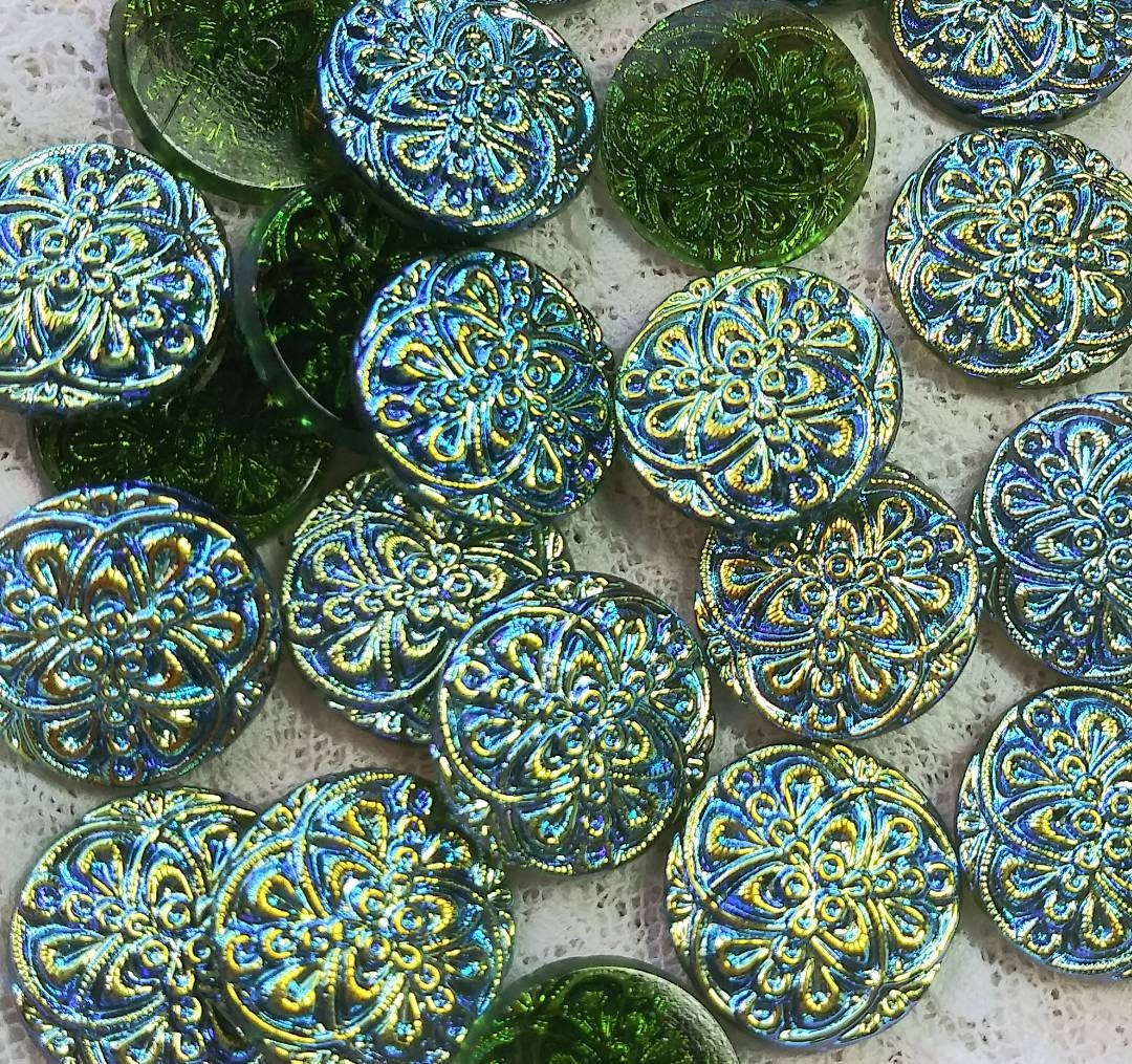 6 Lustered Olive Czech Art Glass Cabochons Flat Back No - Etsy