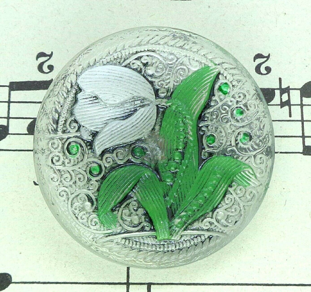 XL Czech art glass button painted lacy tulip 1 1/8 inch - Etsy Österreich