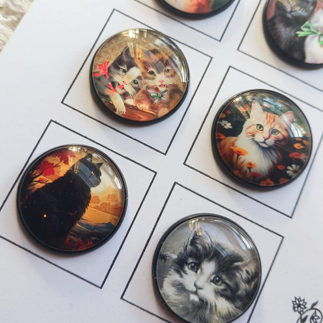 6 Modern Glass Dome Button 1 Inch, Kitty Cats and Kittens Vintage Image ...