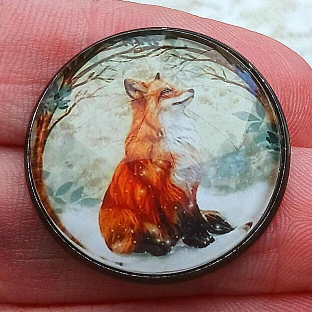 Modern Glass Domed Button 1 Inch, Red Fox in Winter Vintage Image Under ...