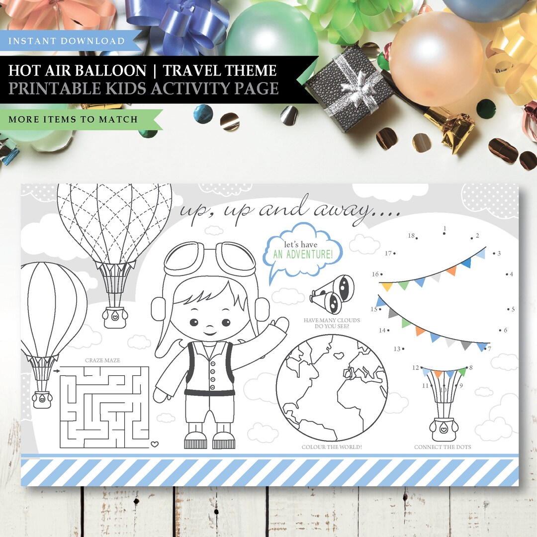 Hot Air Balloon 'up & Away' Theme printable Kids Coloring Sheet ...
