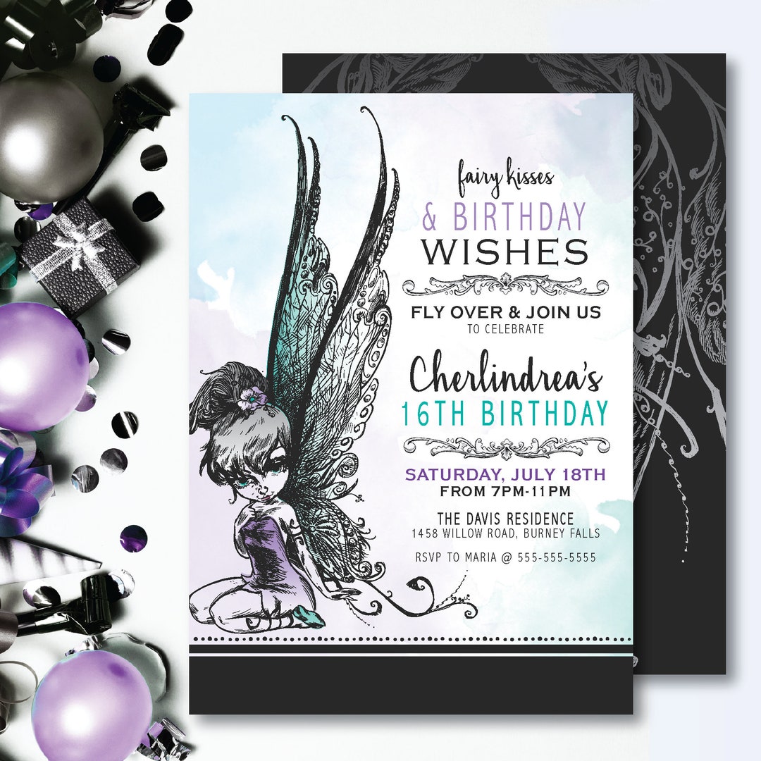 Fairy dark Fae Printable Birthday Invitation Digital Evite Invitation ...