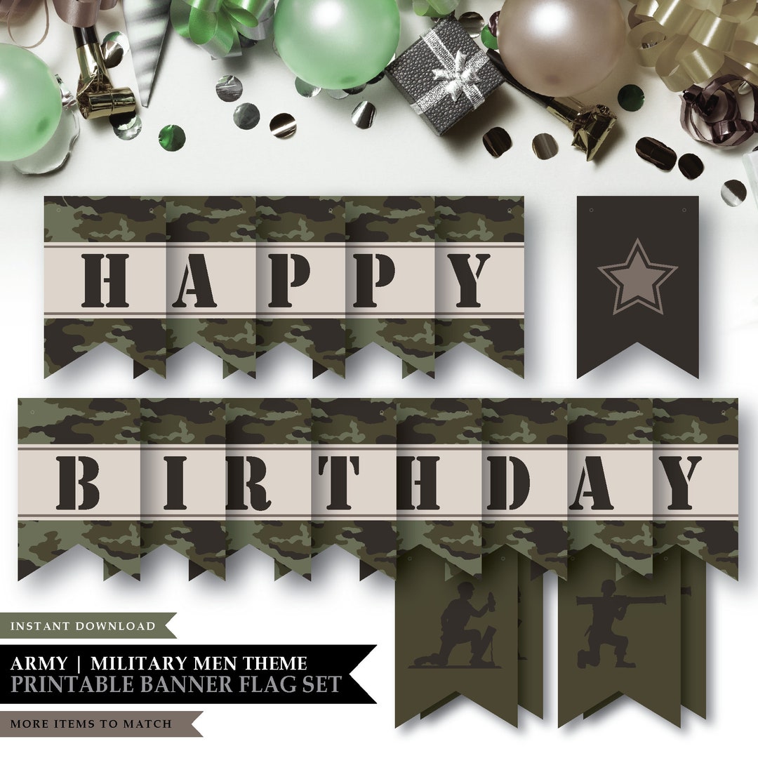 Army 'military Men' Green Theme *printable Happy Birthday Banner Flags ...