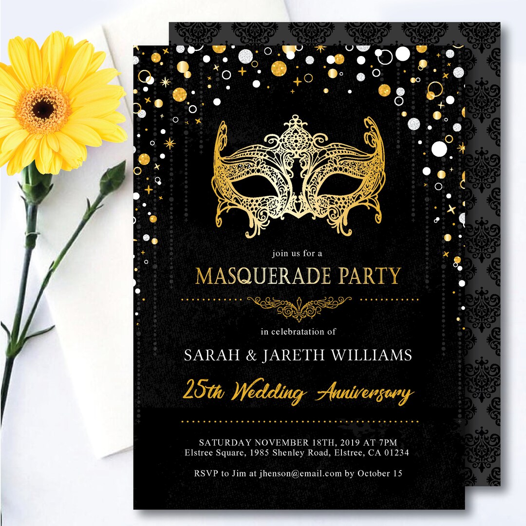 Masquerade 'ball' Theme printable Anniversary Invitation Birthday ...