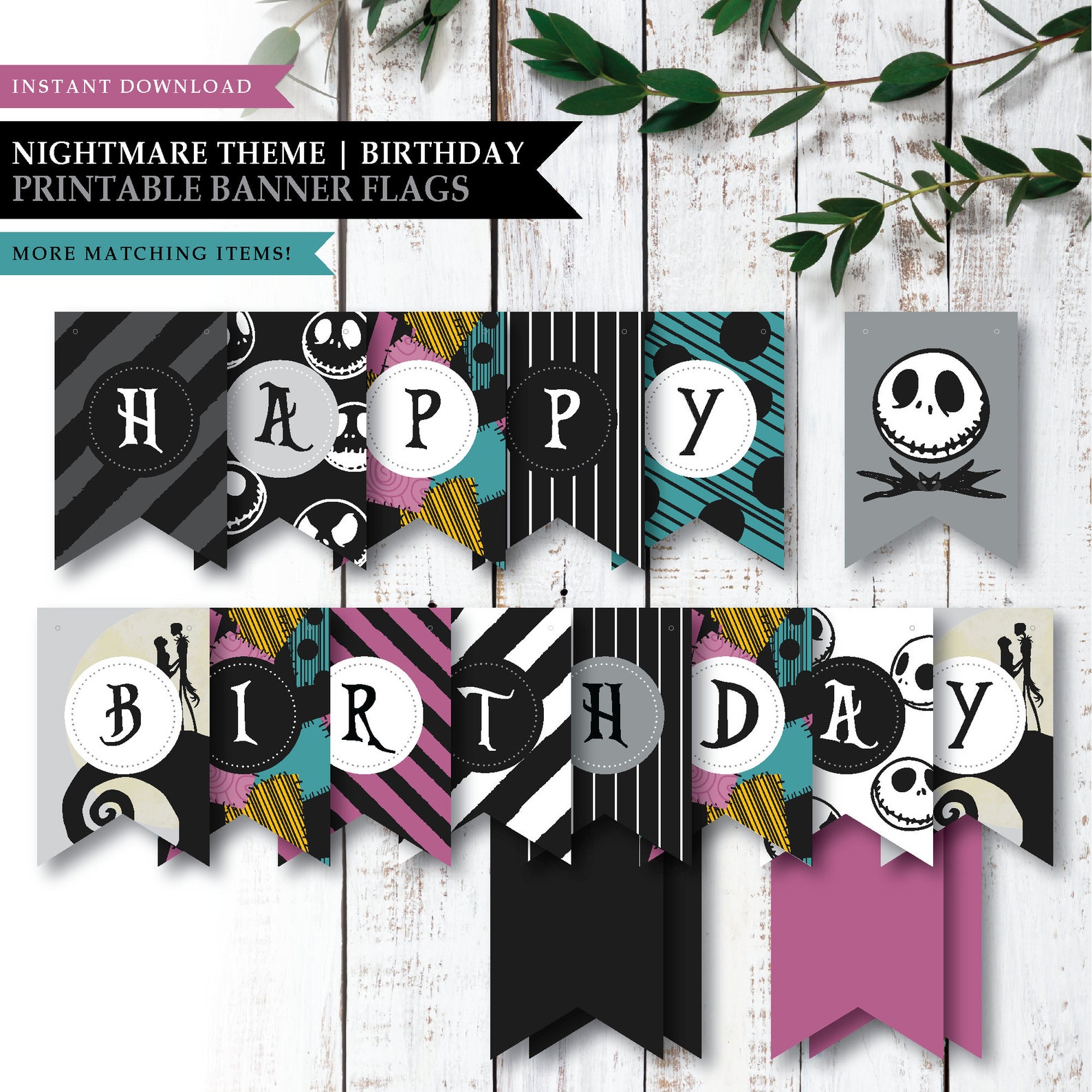 Nightmare *skellington Love* Printable Banner | Happy Birthday Banner ...