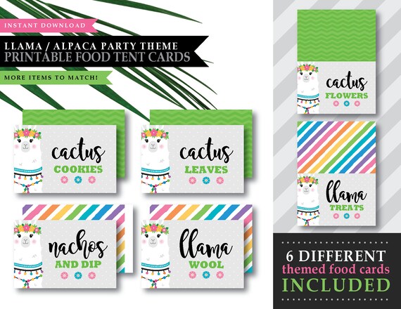 Llama 'rainbow Cactus' Theme printable Food Tent | Etsy