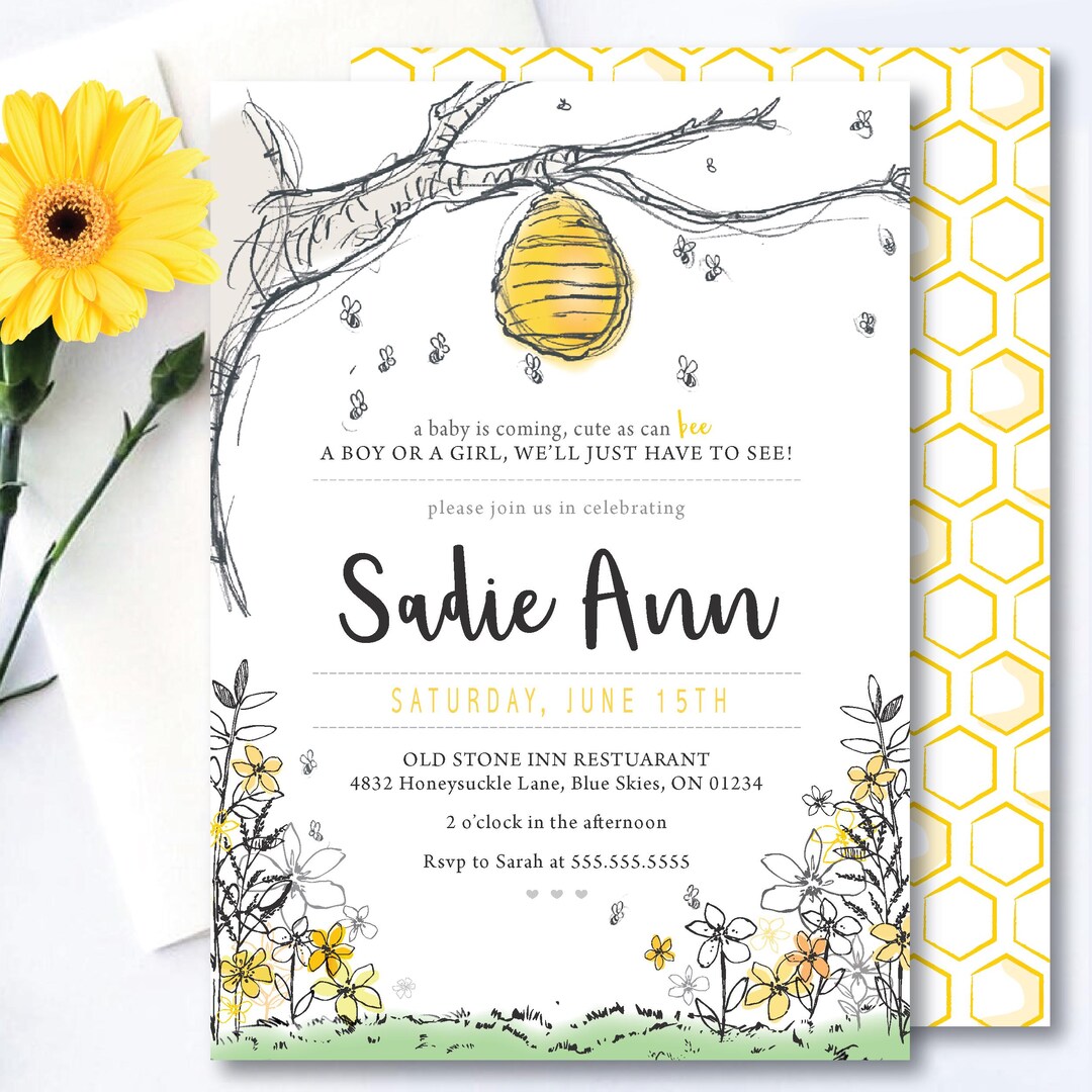 Invitación imprimible para baby shower con abejas árbol de miel de ...