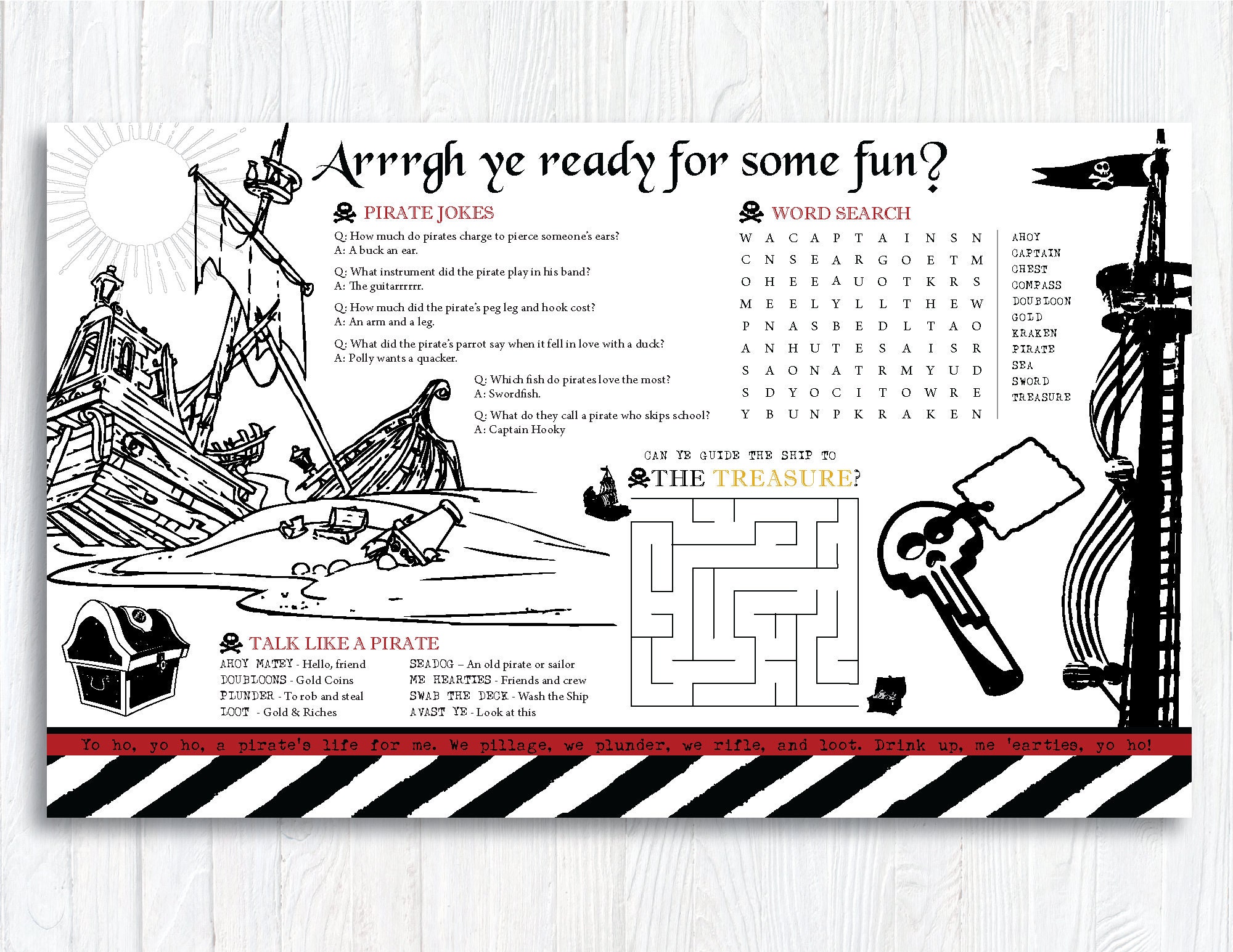 Pirate 'ahoy Matey' Theme *printable Kids Coloring Sheet* Party ...