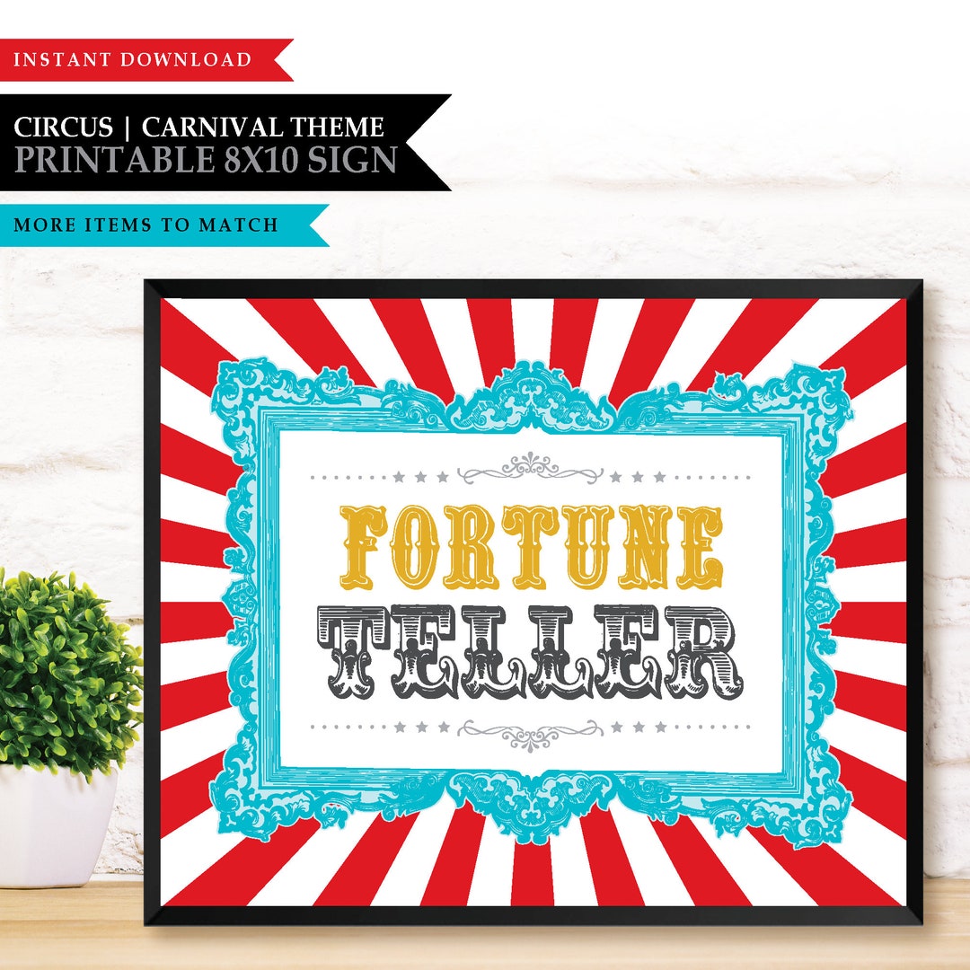 Carnival 'circus Clown' Theme printable Fortune Teller Sign Fun Party ...