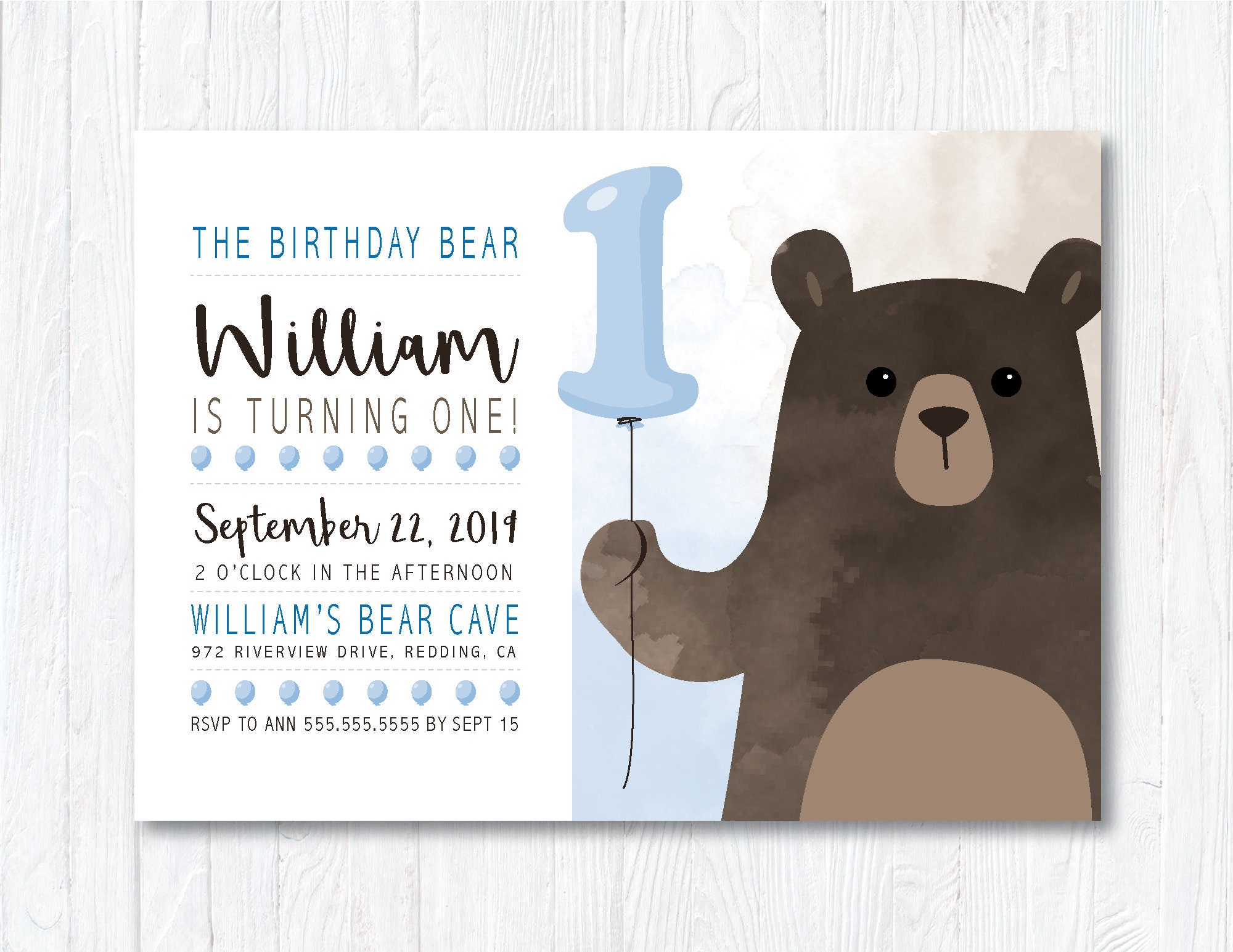 Bear 'number Balloon' Blue Theme printable 1st - Etsy