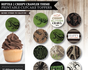 Reptile Party Cupcake Toppers Snakes Lizards Frogs - Etsy