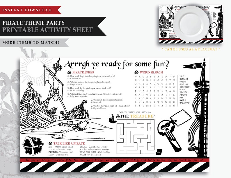 Pirate 'AHOY Matey' Theme printable Kids Coloring - Etsy