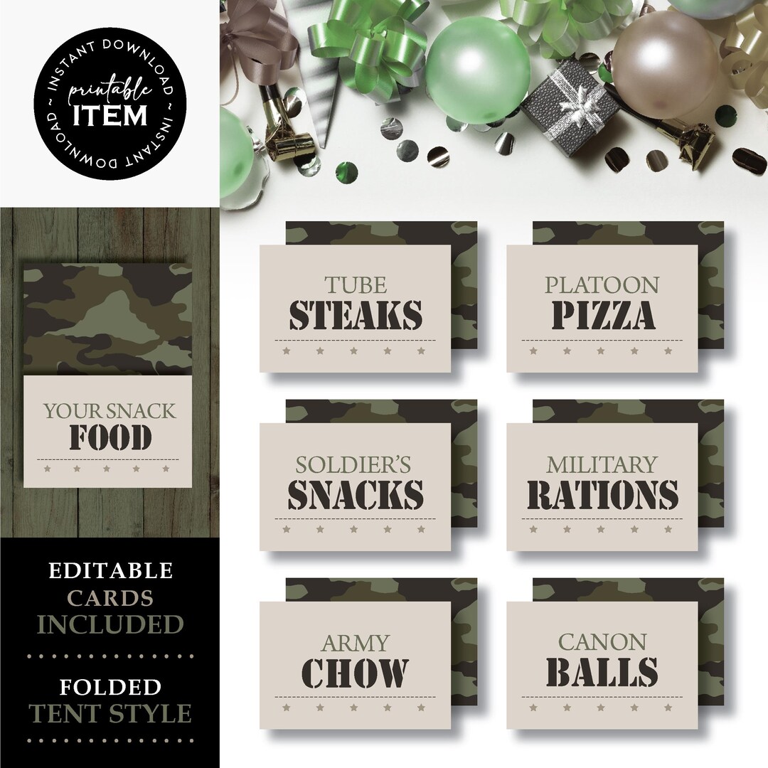 Army Food Snack Labels | Printable Military Party Decorations ...