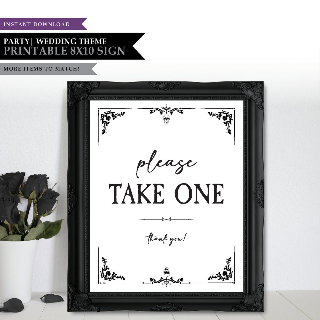 Skeleton 'white Rose' Theme *printable Take A Favor Sign* Wedding Favor ...