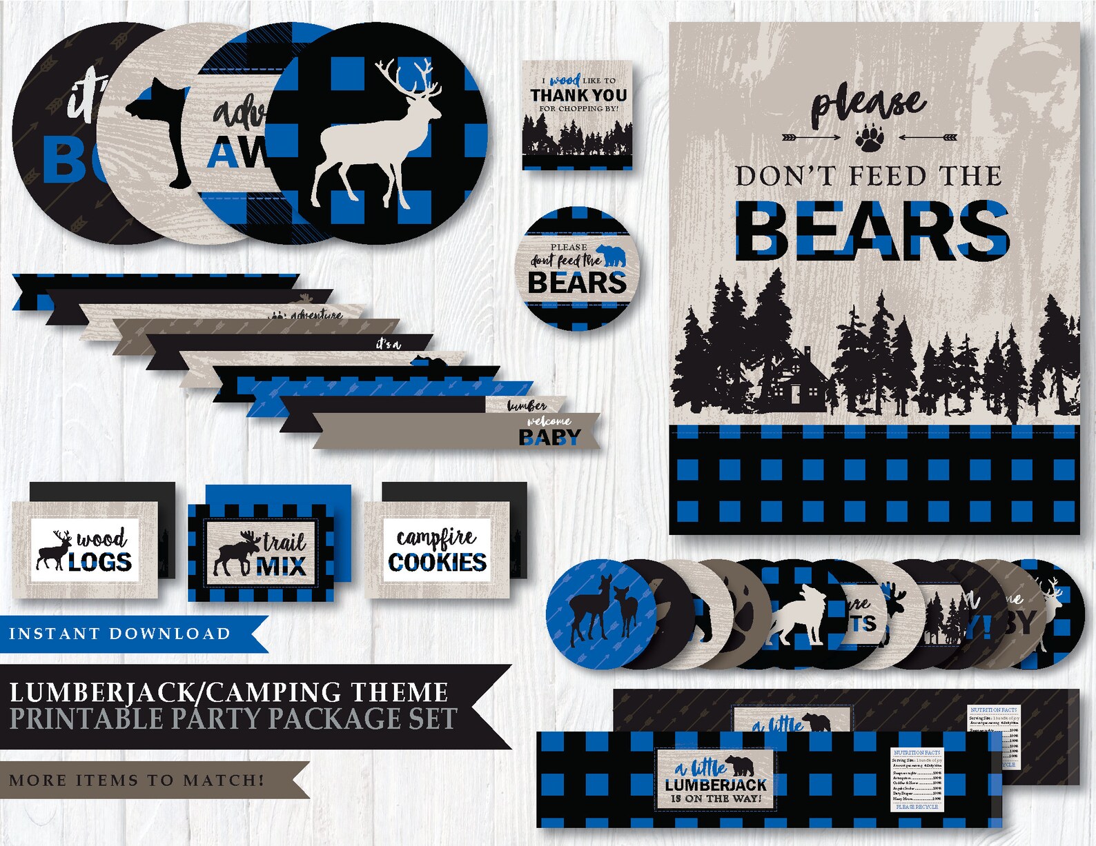Lumberjack 'blue Flannel' Theme printable Baby Shower - Etsy