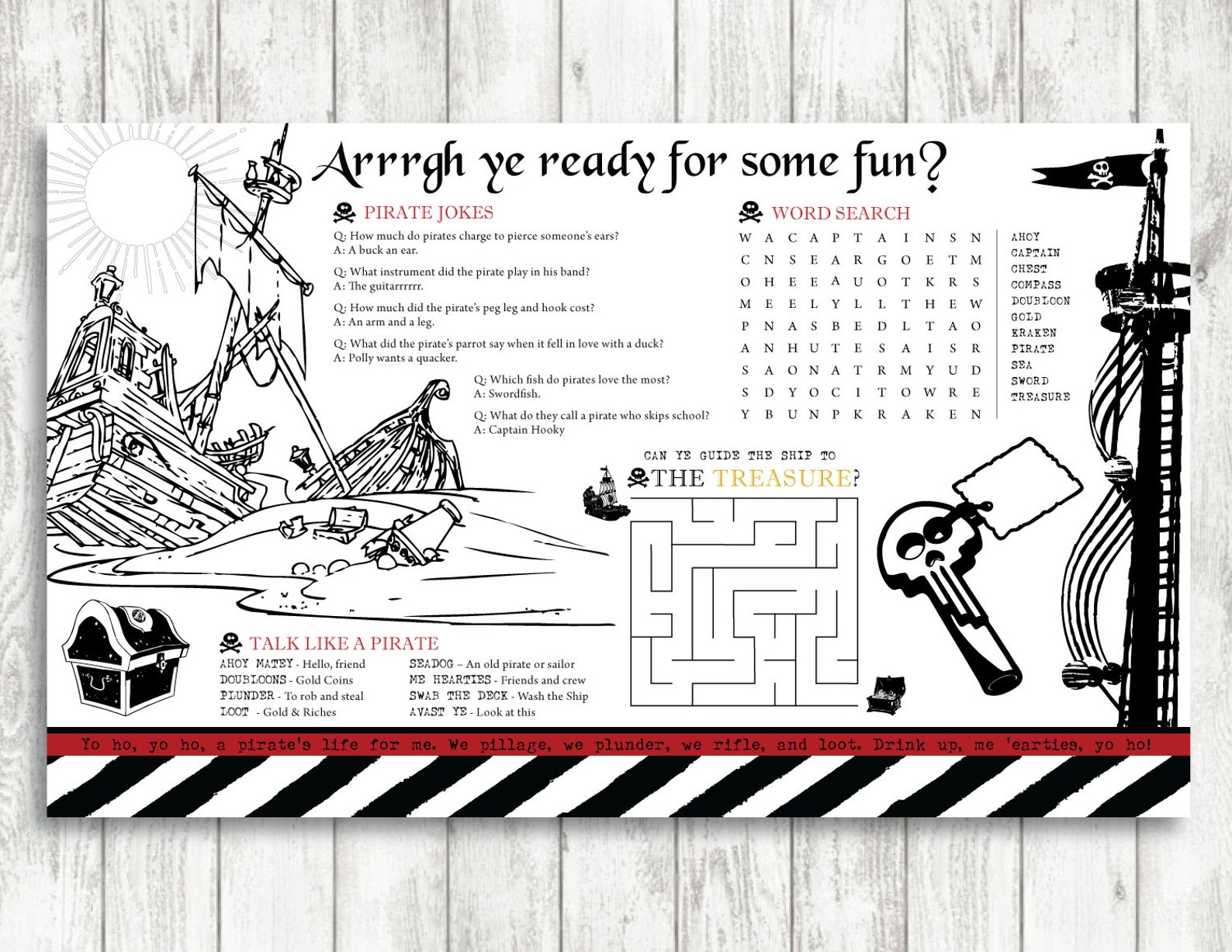 Pirate 'AHOY Matey' Theme printable Kids Coloring | Etsy