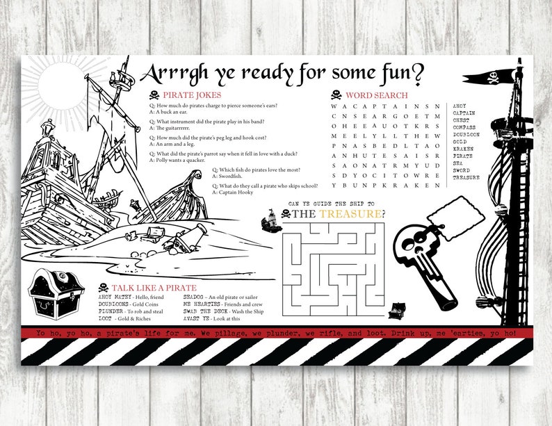 Pirate 'AHOY Matey' Theme printable Kids Coloring | Etsy