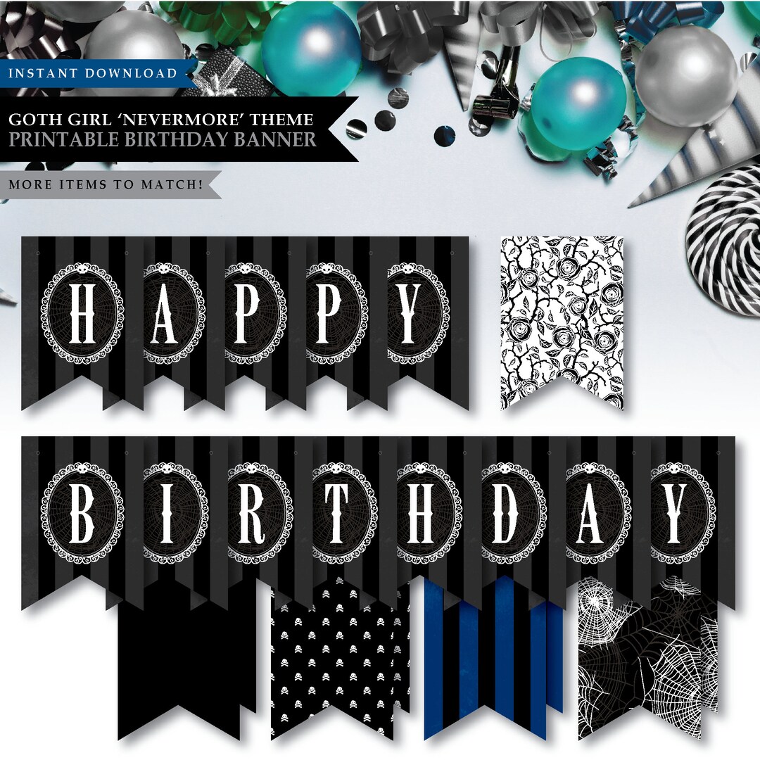 Wednesday 'nevermore' Theme printable Happy Birthday - Etsy
