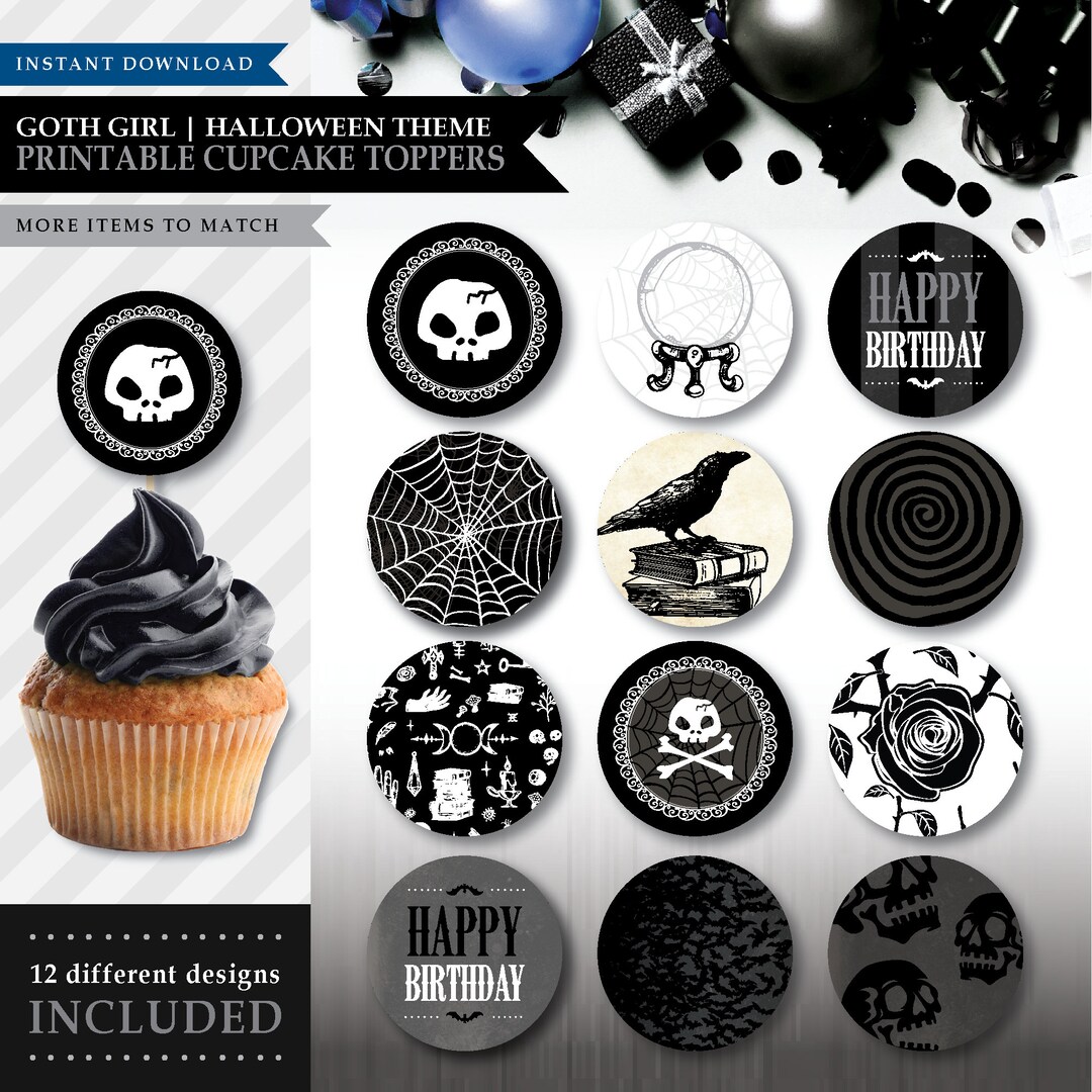 Goth Girl black Raven Theme / Printable Party Cupcake Toppers ...