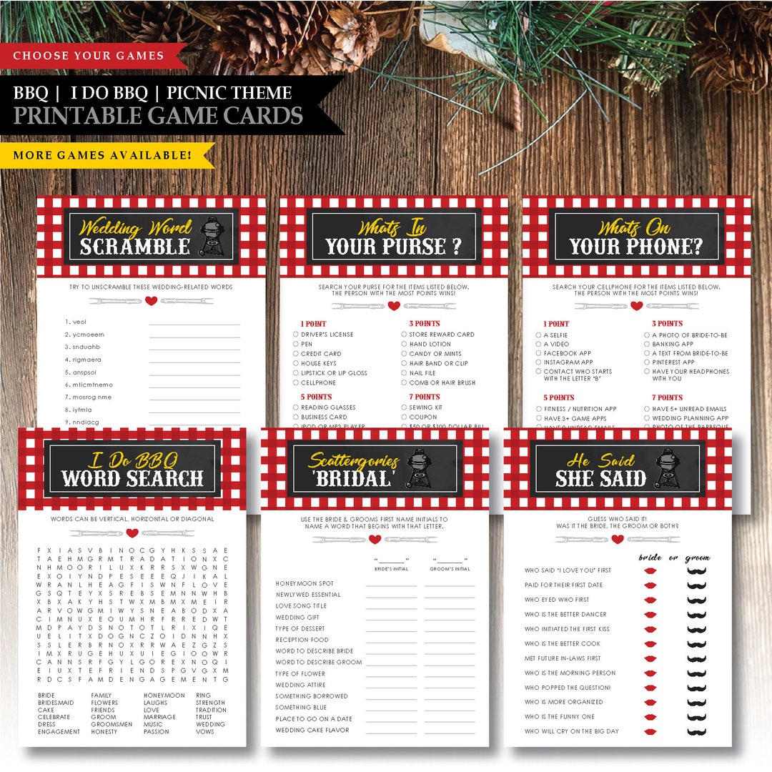 I Do Barbecue 'backyard BBQ Red' Theme *printable Bridal Shower Game ...