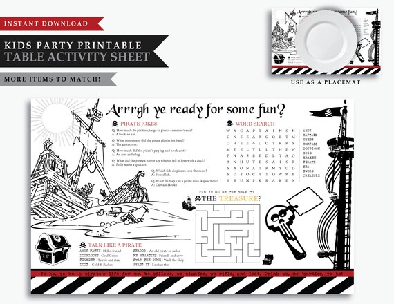 Pirate 'AHOY Matey' Theme printable Kids Coloring | Etsy