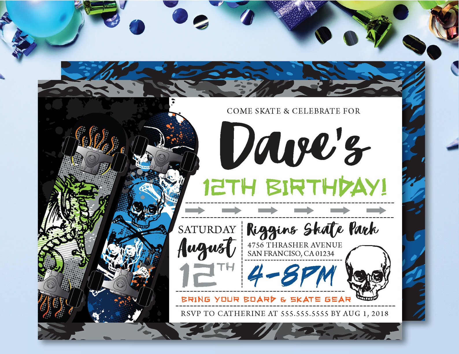 Skateboard 'boys Skate & Celebrate' Theme printable - Etsy