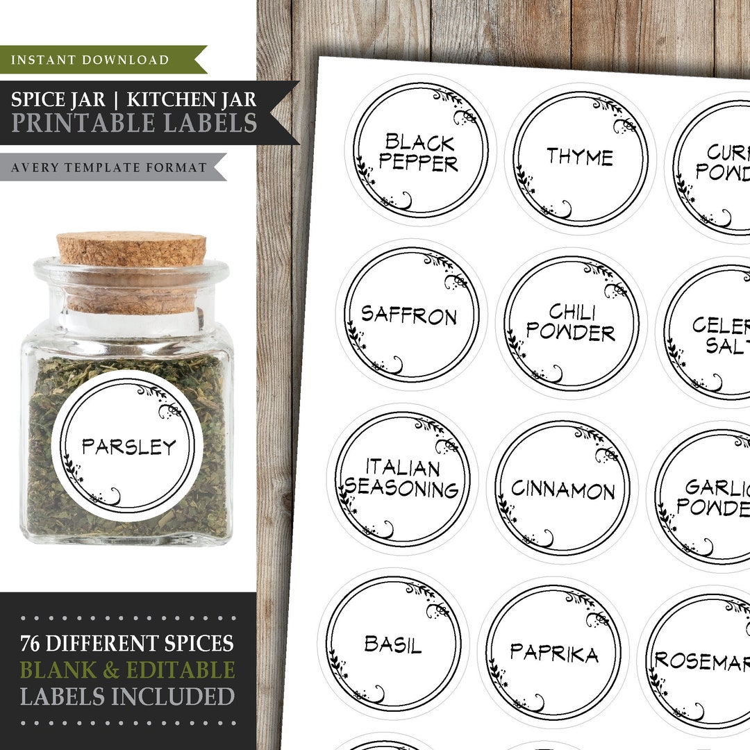 80 Spice Jar Labels *whimsical Leaf* Theme / Printable DIY Labels ...