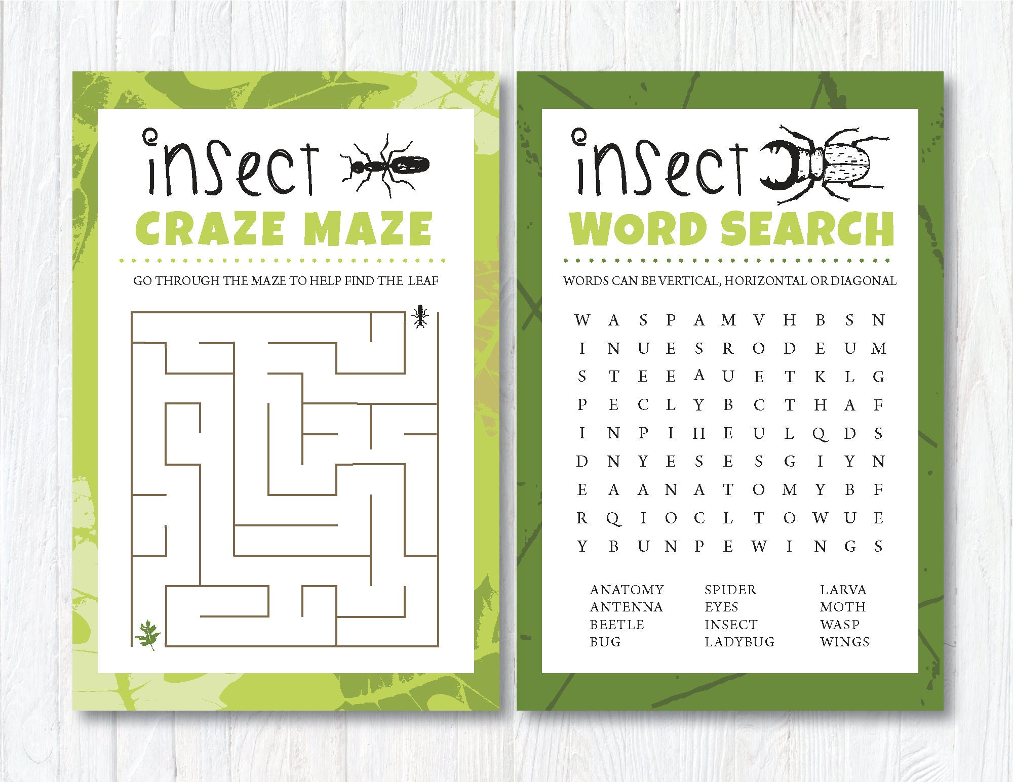 Insect 'creepy Crawlers' Theme *printable Kids Party Game Cards* Bug ...