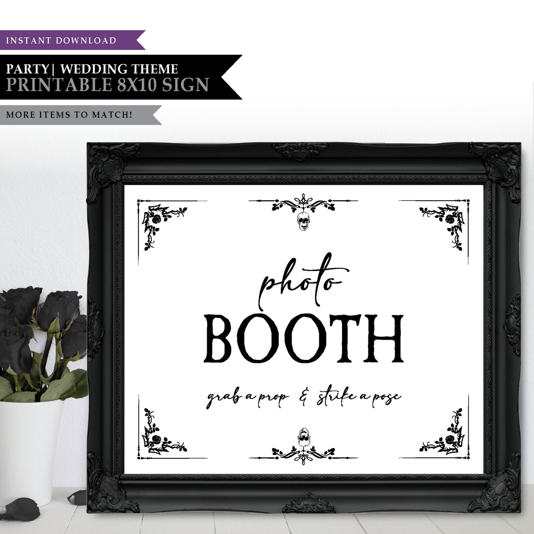 Skeleton 'white Rose' Theme *printable Wedding Photo Booth Sign ...