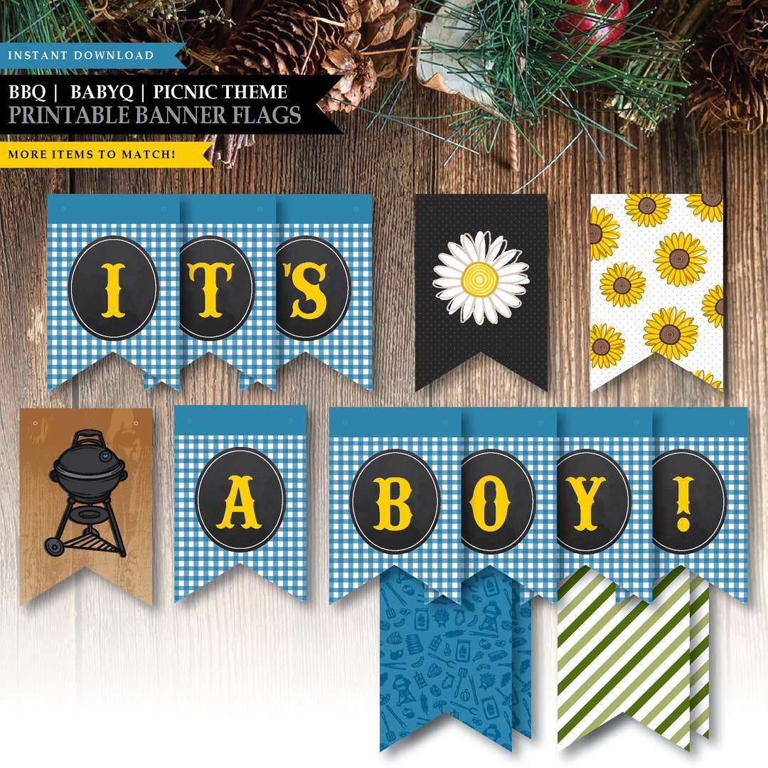 Baby-q 'backyard BBQ Blue' Theme *printable It's A Boy Banner Flag ...