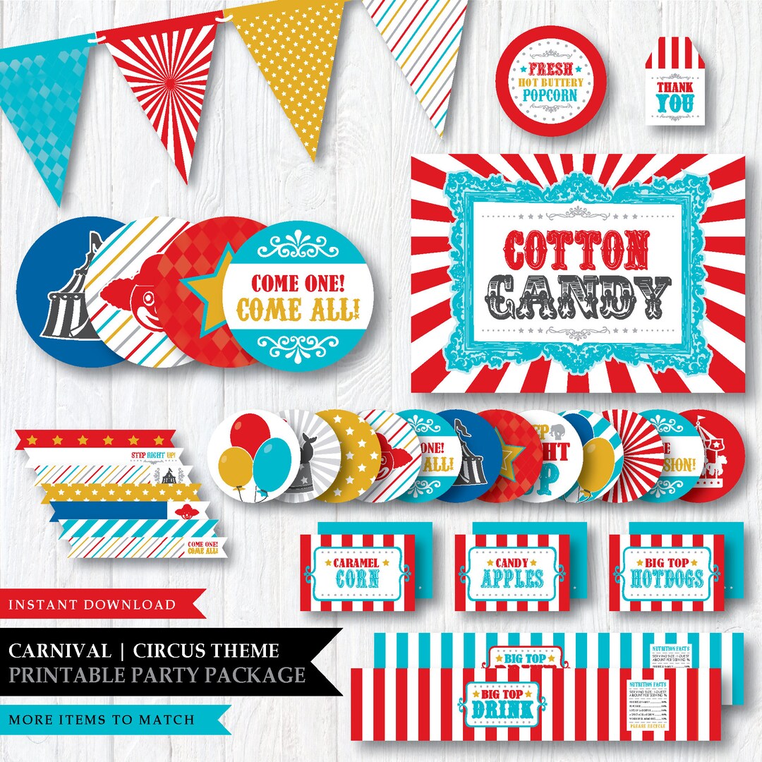 Carnival 'circus Clown' Theme printable Party Package Cupcake Topper ...
