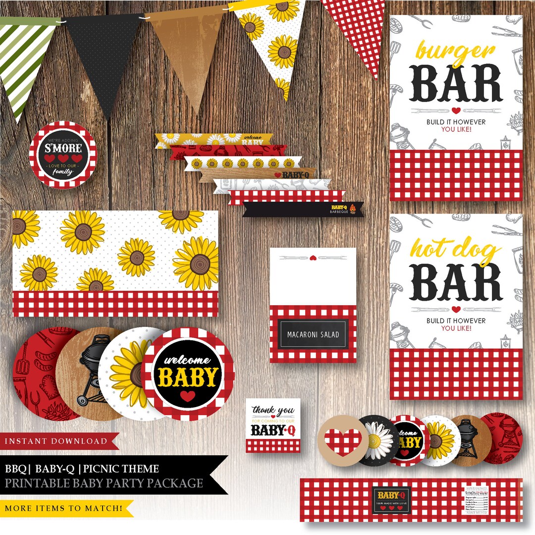 Baby-q 'backyard BBQ Red' Theme *printable Baby Party Package* Baby-que ...