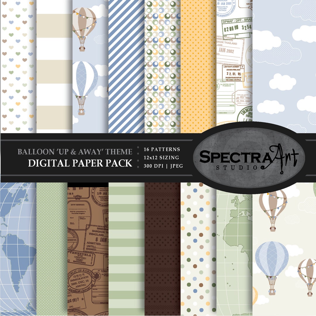 Hot Air Balloon *up & Away* Theme Digital Paper Pack | Printable ...