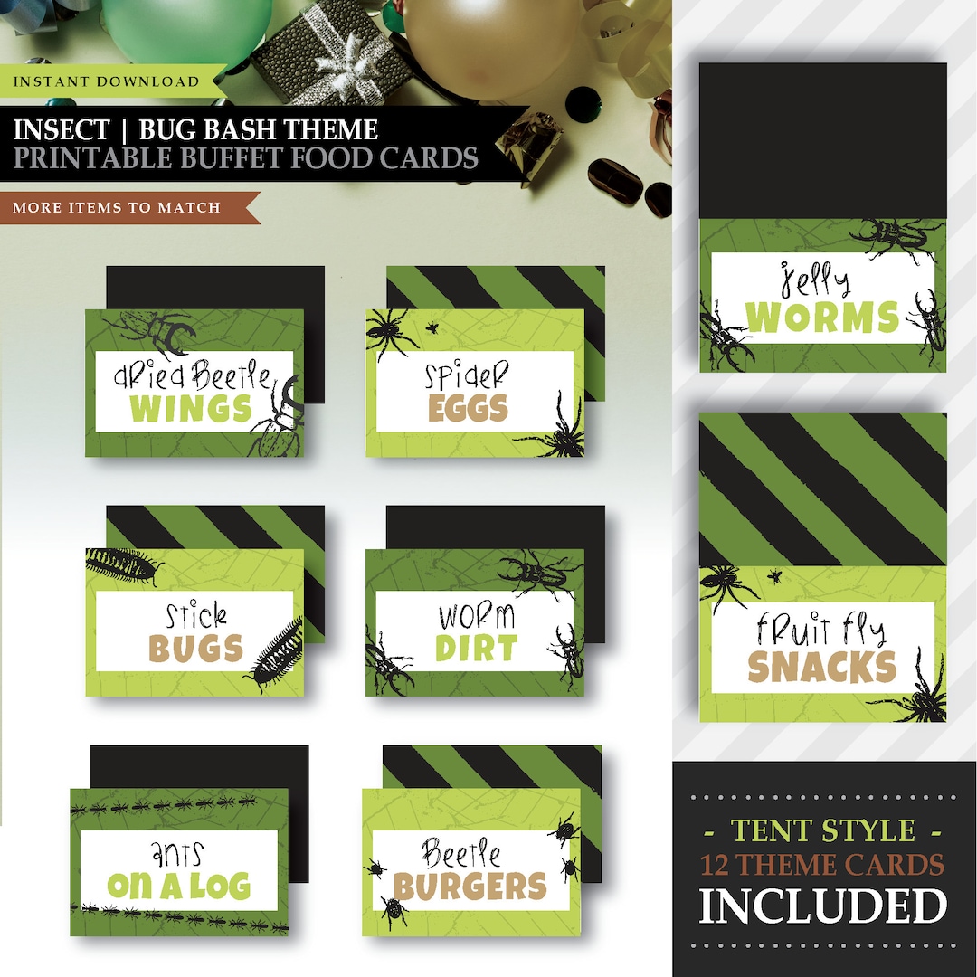 Insect 'creepy Crawlers' Theme printable Folded Food Tent Card Kids ...